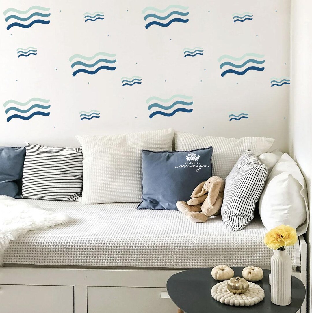 Waves Wall Decals, Wave Wall Mural , Earth Tones Stripes Stickers, Line ...