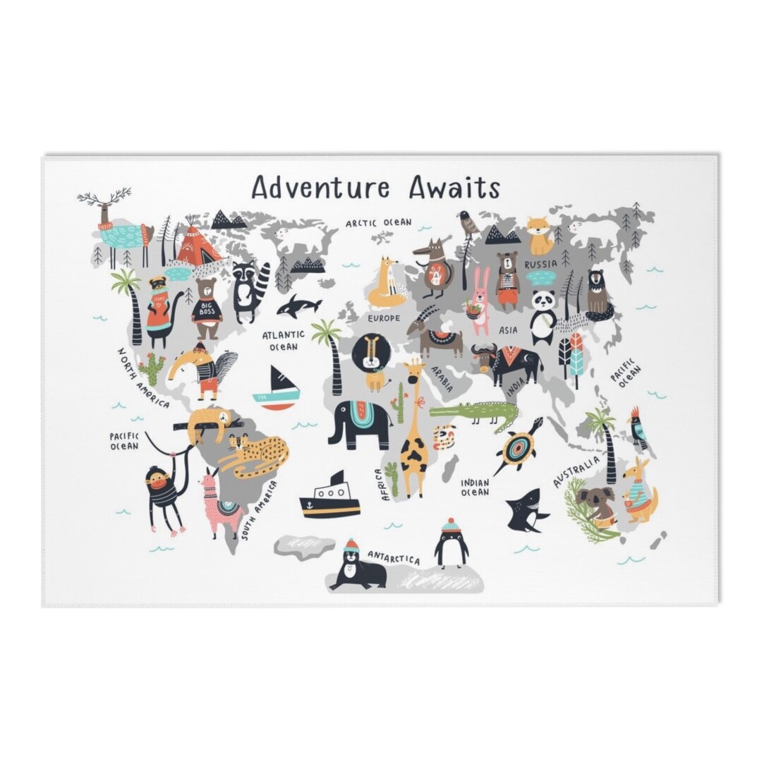 World Map Rug, Adventure Awaits Play Rug, Play Mat, Nursery Rug, Kids ...