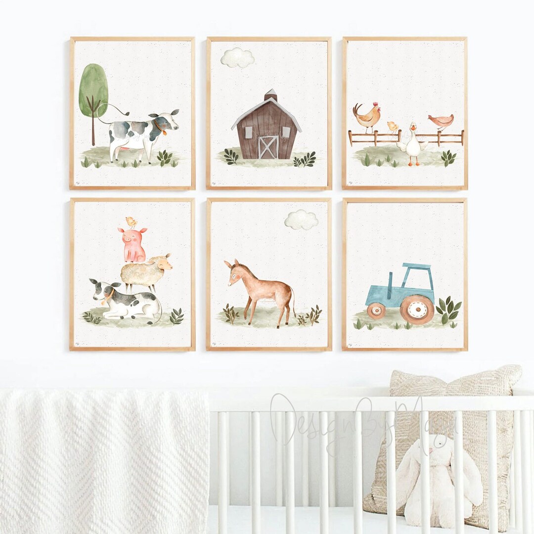 Baby Farm Animals Prints, Cute Baby Nursery Decor, Baby Shower Gift ...