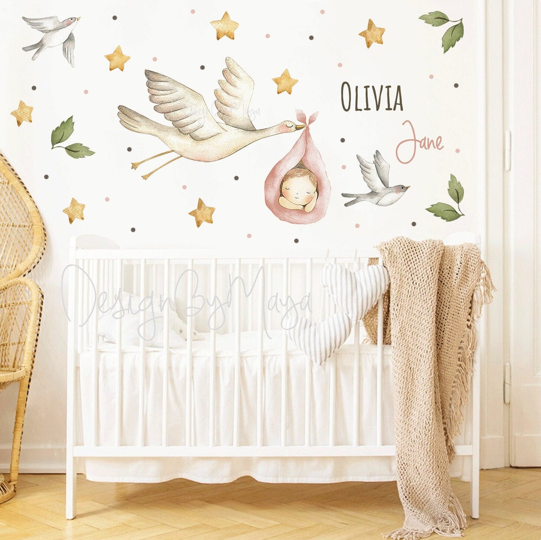 Stork and Baby Wall Decals: Nursery Room Decor - Etsy