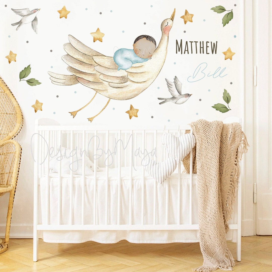 Stork Baby Wall Decal: Nursery Decor, Baby Girl/boy Room - Etsy