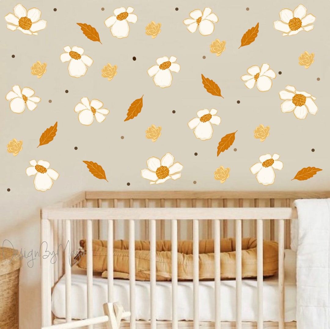 Daisy Wall Decals: Earth Tone Flower Stickers, Nursery Decor - Etsy
