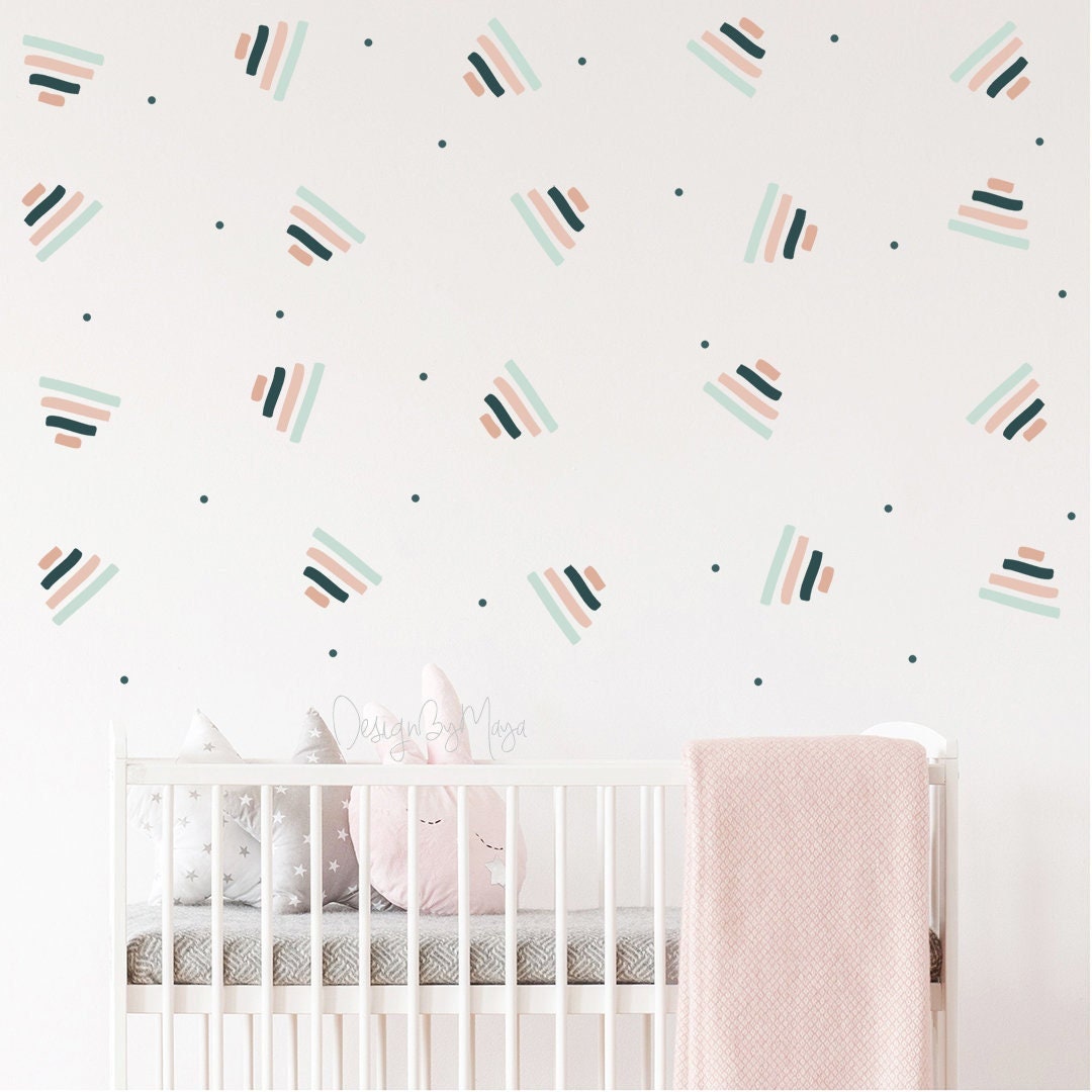 Geometric Shapes Wall Decals, Boho Design, Earth Tones Stripes Stickers ...