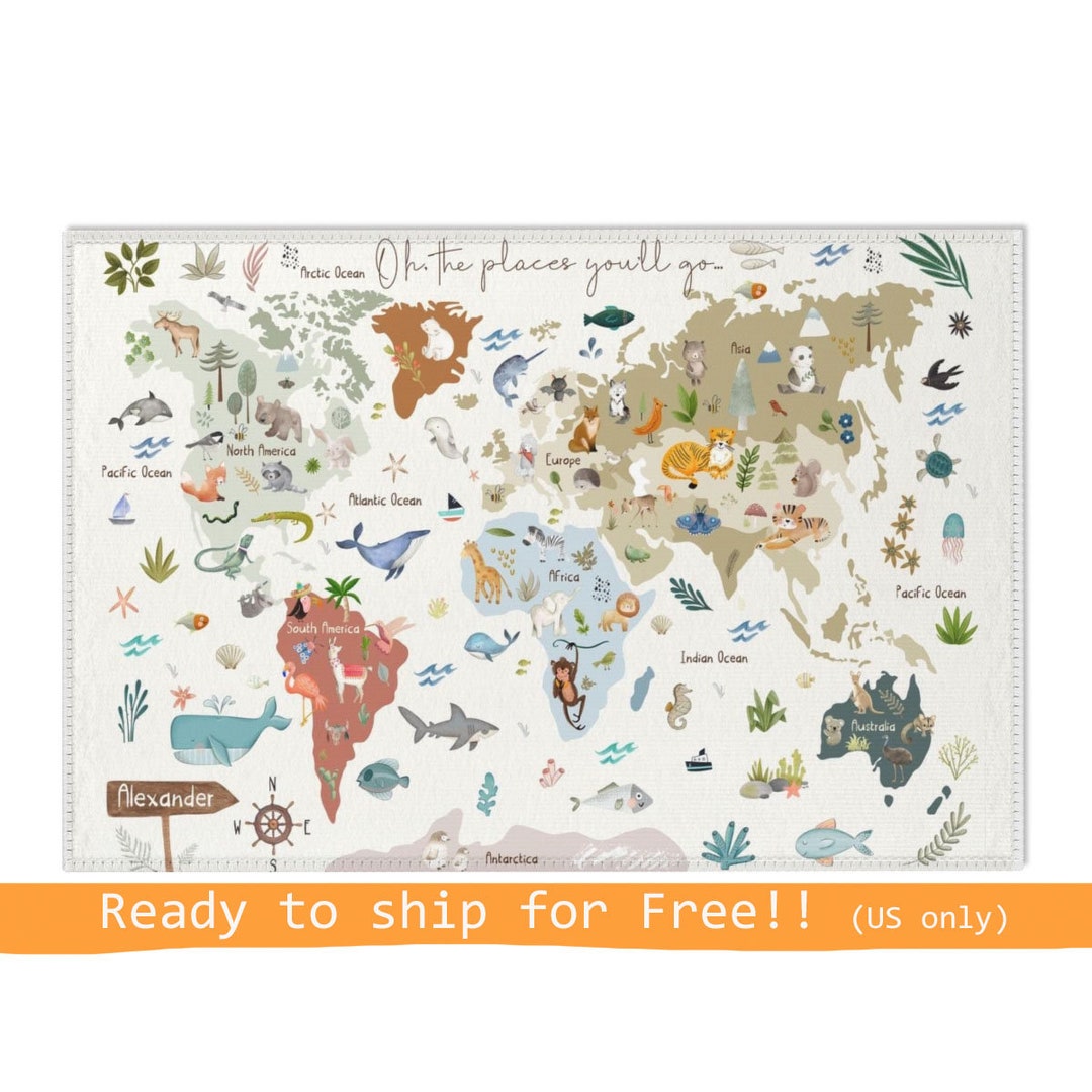 World Map Rug, Play Rug, Play Mat, Nursery Rug, Kids Rug, Kids Room Rug ...