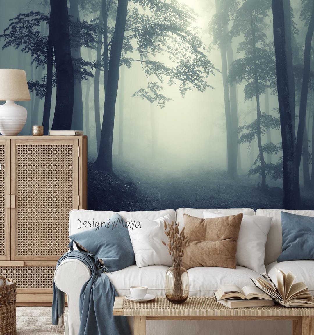Night Forest Mural: Peel and Stick Wallpaper - Etsy