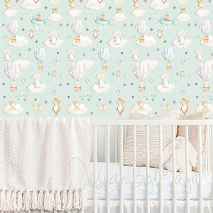 Bunny Wallpaper Kids Room Wallpaper Girl Nursery Wall Decor Baby Girl ...