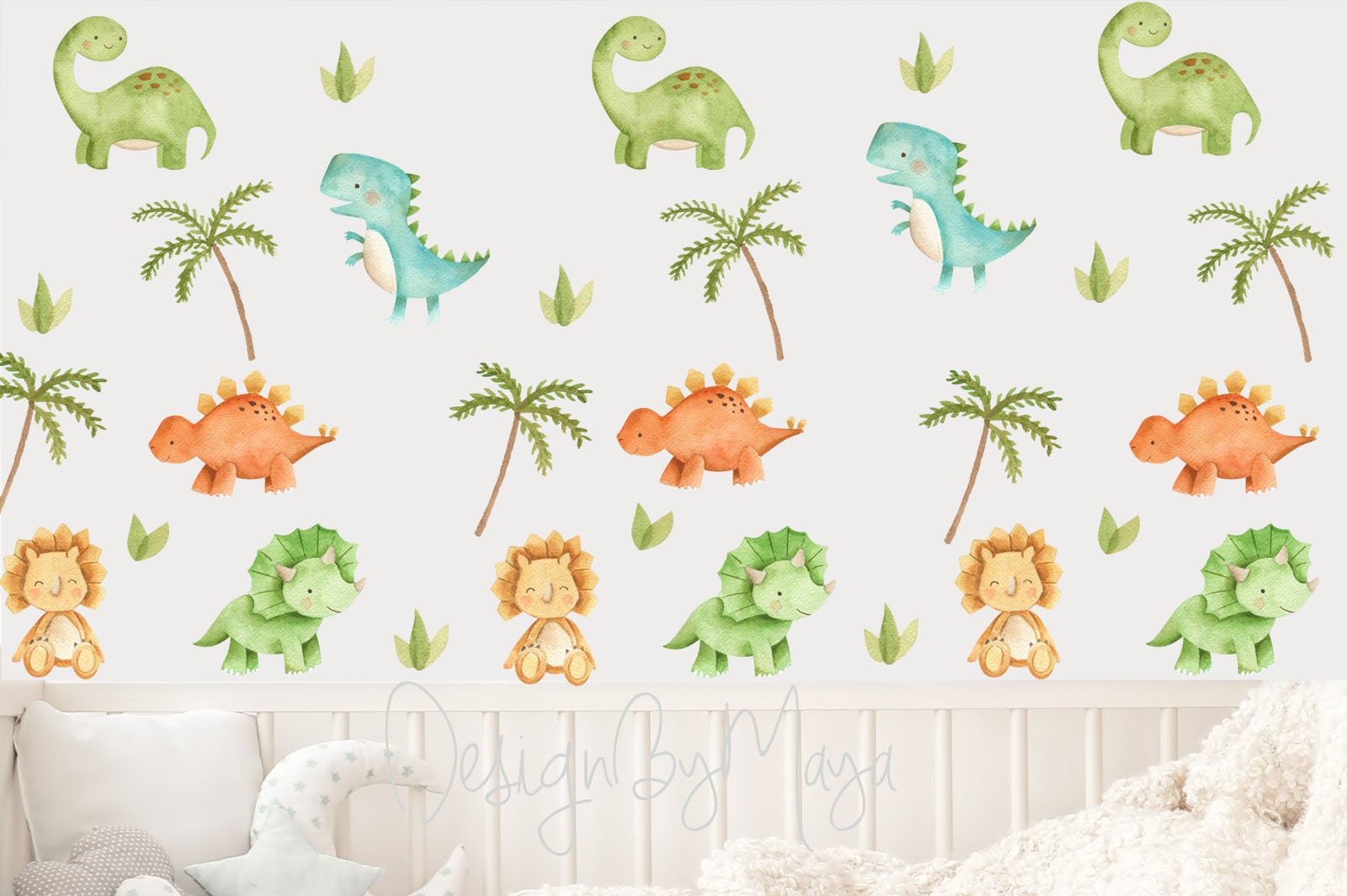 Dino Nursery Dinosaur Watercolor Nursery Decals Baby Room | Etsy