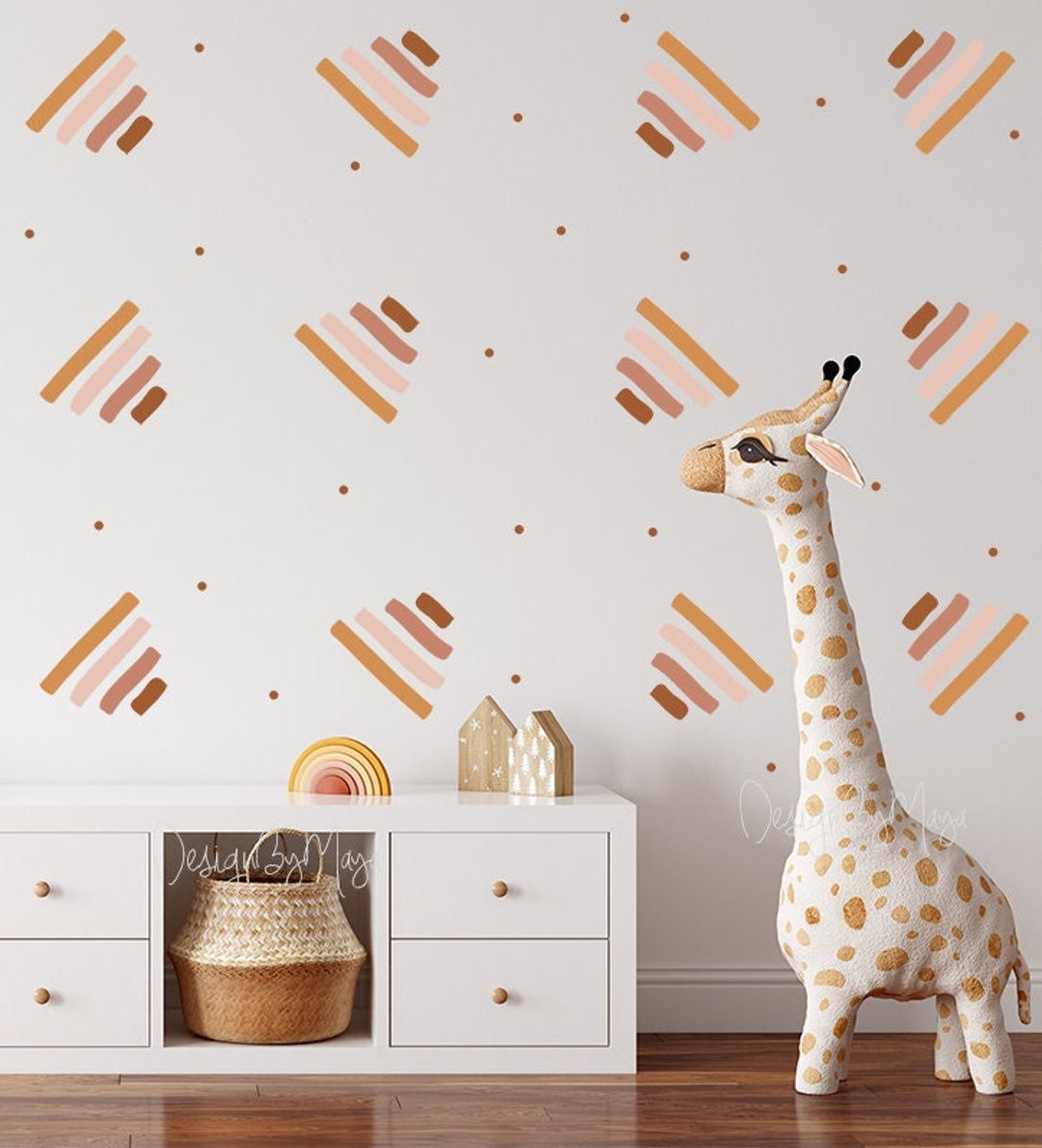 Geometric Shapes Wall Decals, Boho Design, Earth Tones Stripes Stickers ...