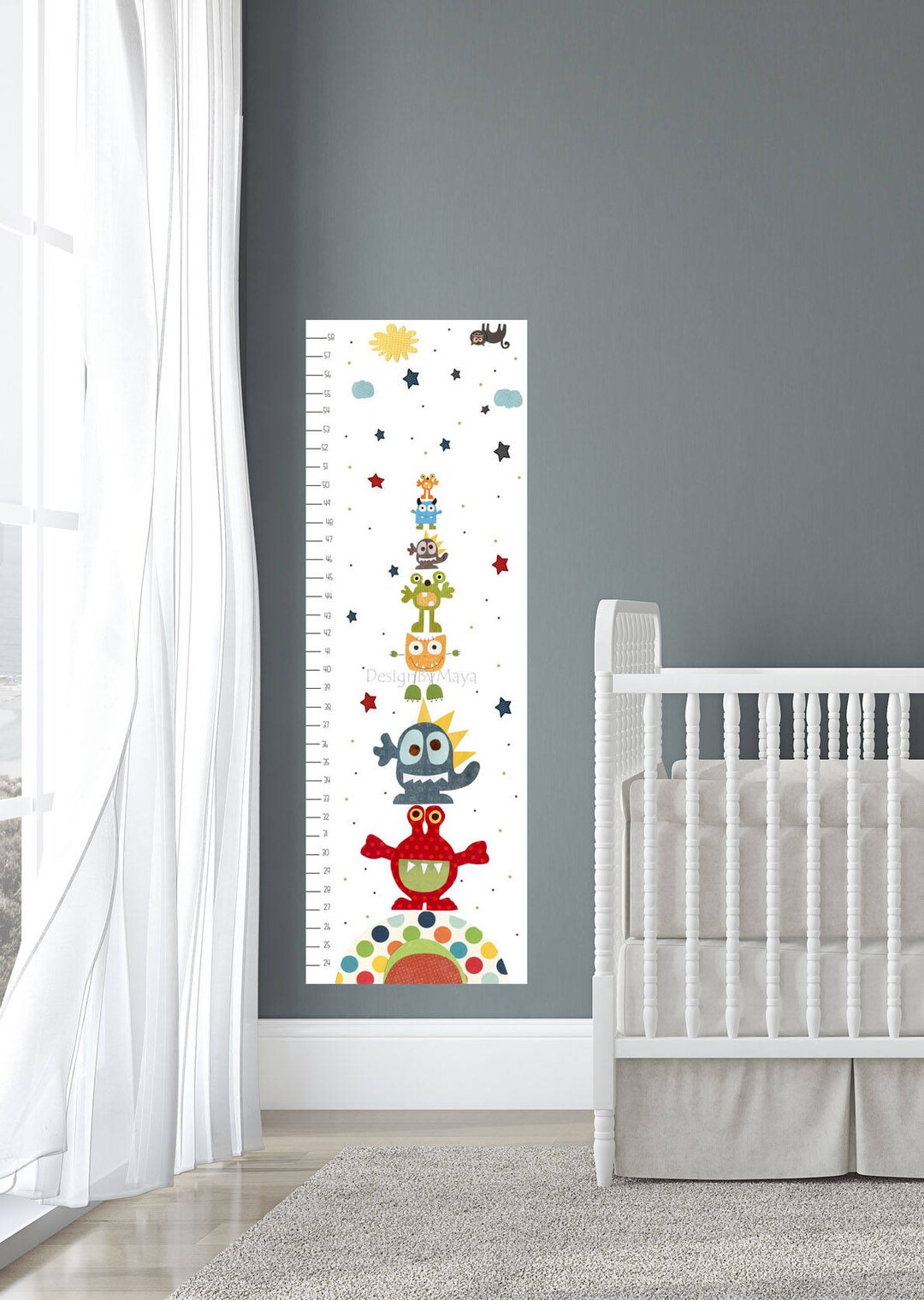 Monster Wall Art, Canvas Growth Chart, Nursery Decor, Kid Growth Chart ...