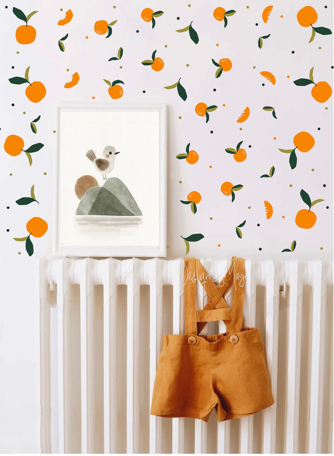 Fabric Citrus Wall Decals: Watercolor Clementine Nursery Decor - Etsy