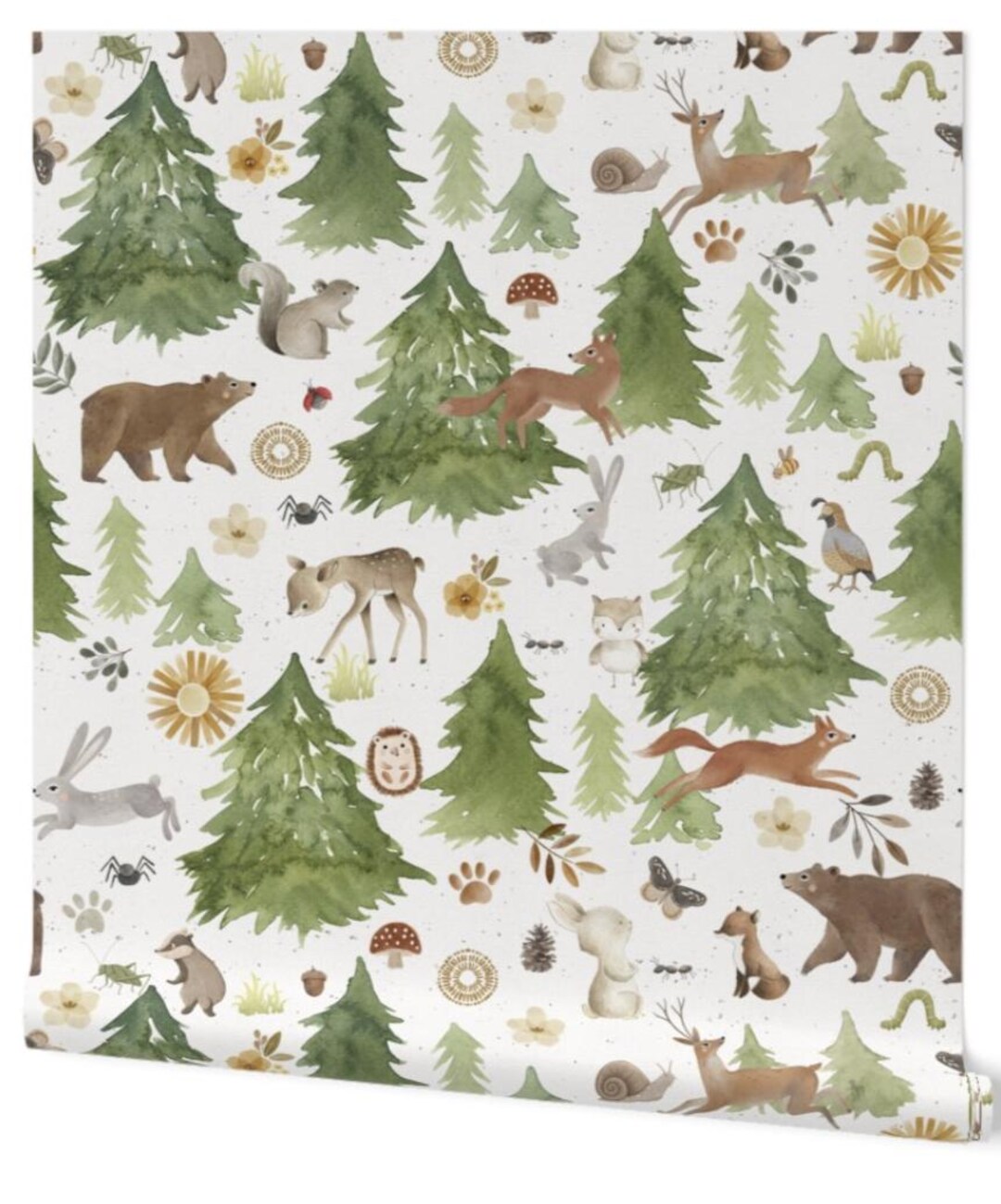 Woodland Nursery Wallpaper: Watercolor Forest Animals, Boho Style - Etsy