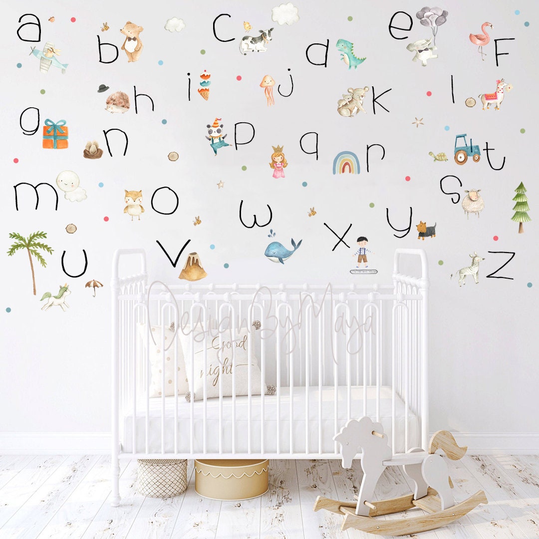 ABC Decals, Watercolor Alphabet, Nursery Decals, Baby Wall Art ...