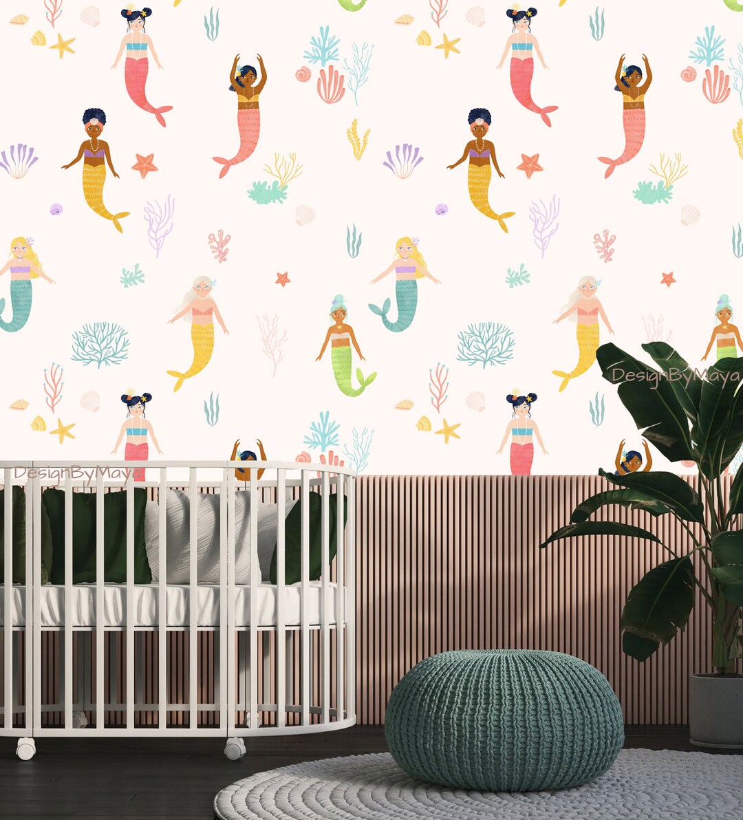 Mermaids Baby Girl Wallpaper, Under the Sea Girl Room, Sea Girl Room ...