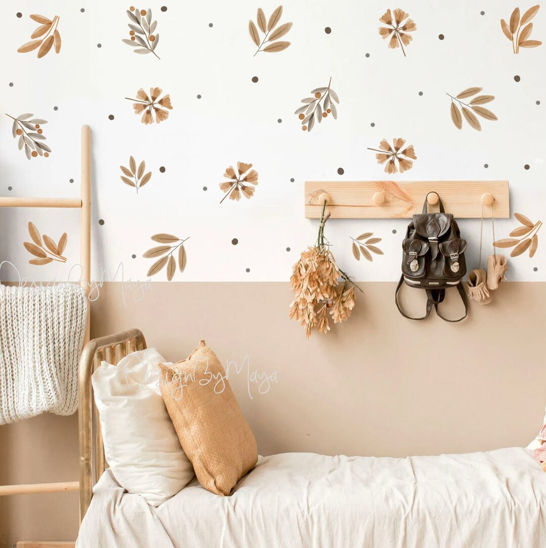 Earth Tones Wall Decals: Boho Watercolor Leaves, Abstract Shapes - Etsy
