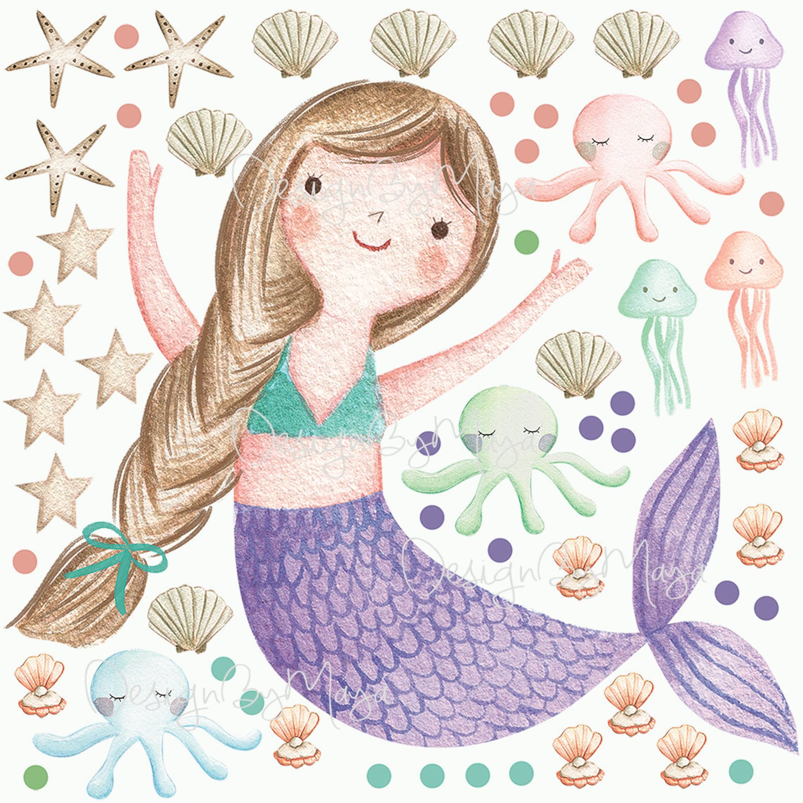 Mermaids and Sea Life Decals, Mermaid Fabric Wall Stickers, Ocean Life ...