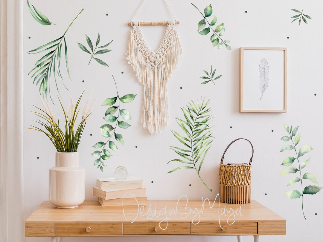 Pared botánica Calcomanía Hojas verdes Calcomanías Decoración botánica ...