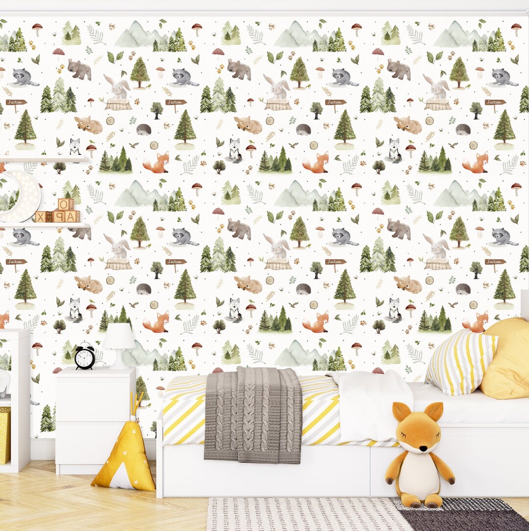 Woodland Nursery Wallpaper, Boho Watercolor Animals, Peel and Stick - Etsy