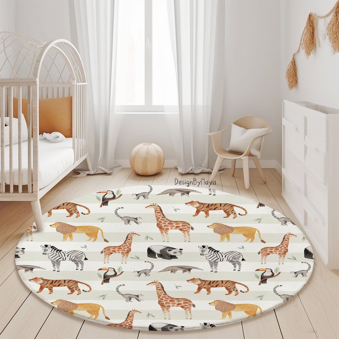Safari Animals Round Rug, Space Solar System Round Rug, World Map Rug ...