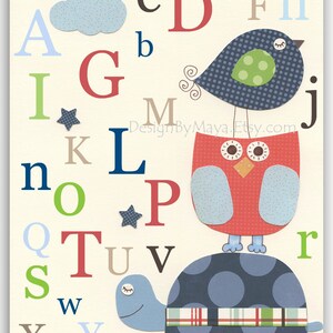 Kids Wall Art Nursery Art Print Nursery Alphabet Nursery Owls Elephants ...