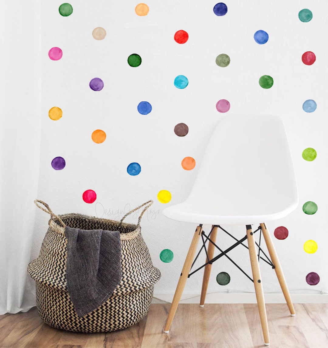 Watercolor Rainbow Polka Dots, Nursery Decals, Nursery Wall Decor ...