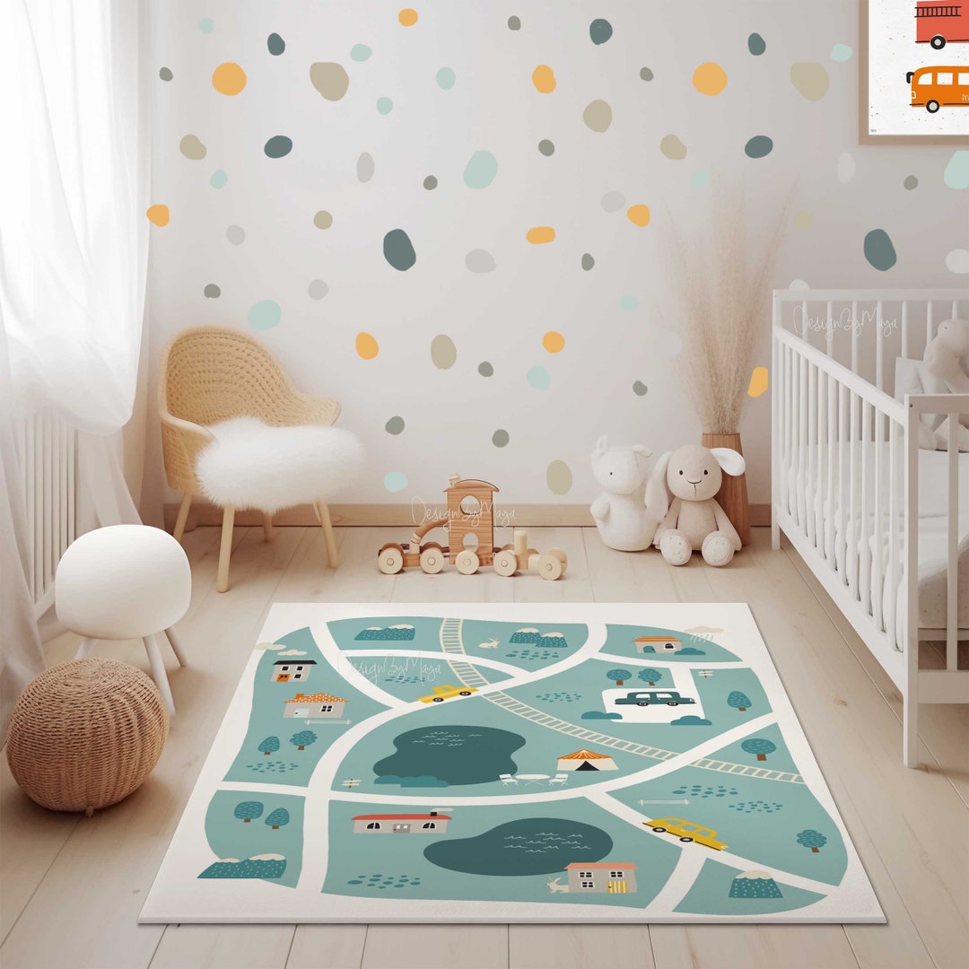 City Map Area Rug, World Map Rug, Play Rug, Play Mat, Nursery Rug, Kids ...