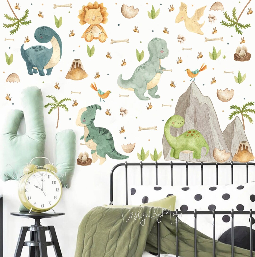 Dino Nursery, Dinosaur Watercolor, Nursery Decals Baby Room Wall Decals ...