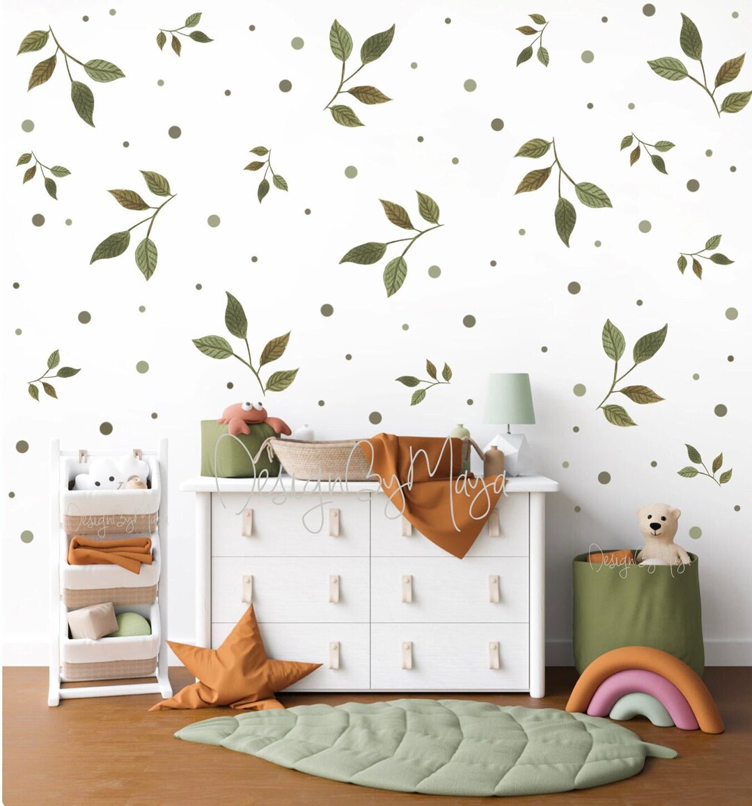 Foliage Wall Stickers Green Leaves Decals Botanical Decor Green Leaf ...