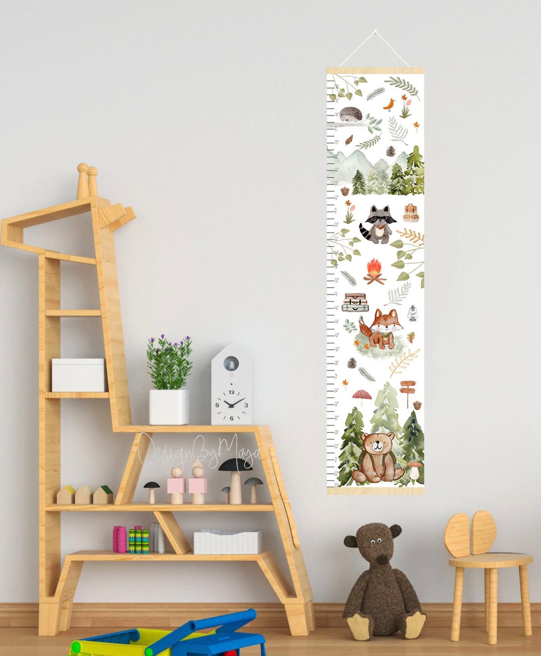 Kids Woodland Height Chart, Canvas Growth Chart, Nursery Decor Kid ...