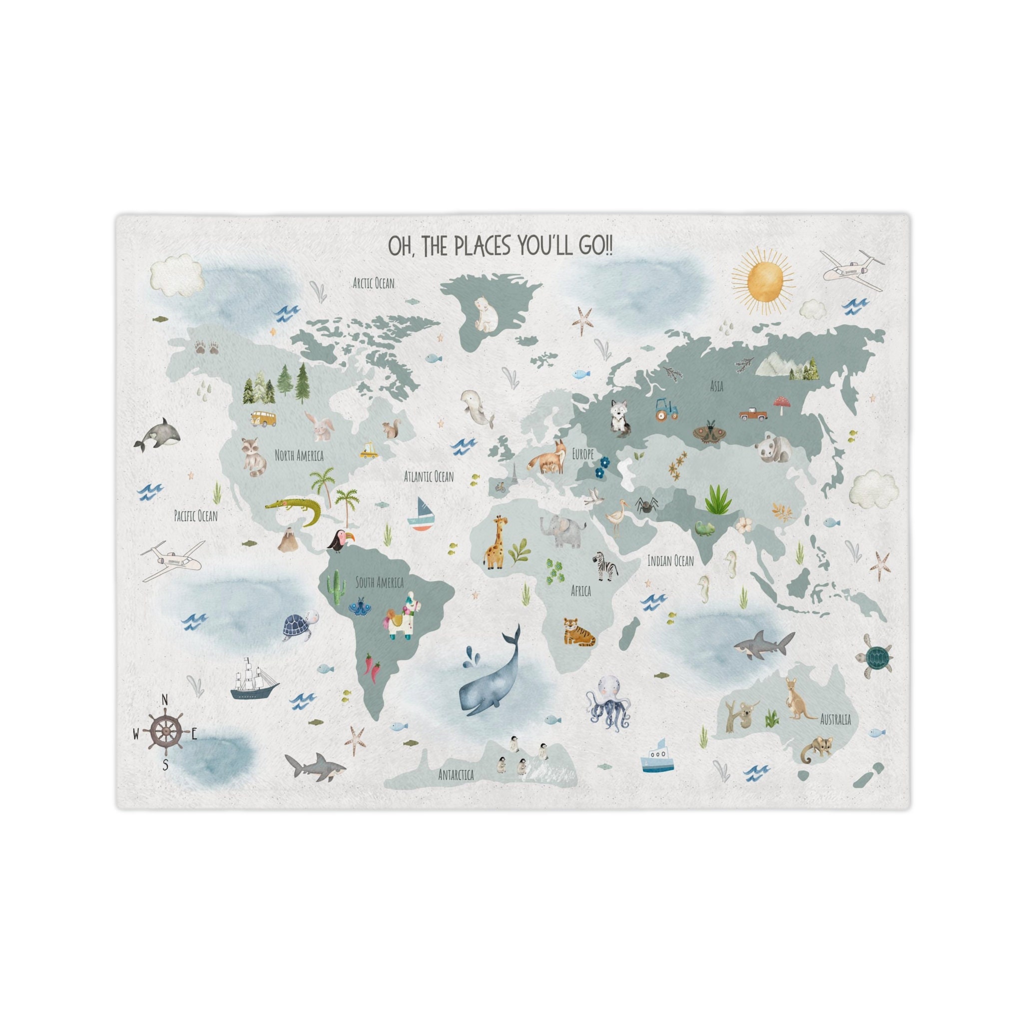 World Map Nursery Blanket: Baby Animals, Explorer Theme - Etsy