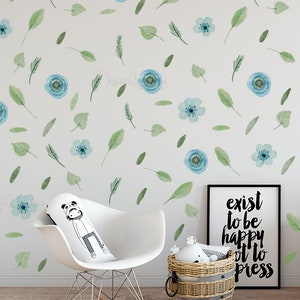 Flowers Decals Baby Blue Flowers Foliage Wall Stickers - Etsy