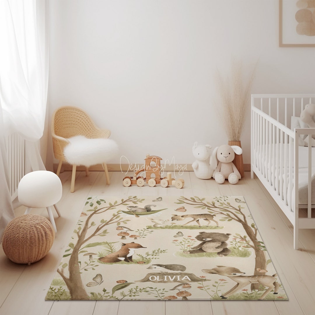Whimsical Woodland Rug, Kids Room World Map Rug, Play Rug, Play Mat ...