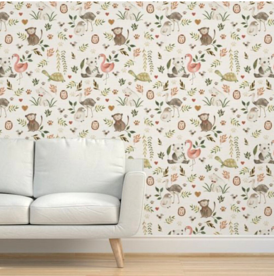 Baby Animals Wallpaper, Boho Style Vintage Nursery Wallpaper, Farmhouse ...