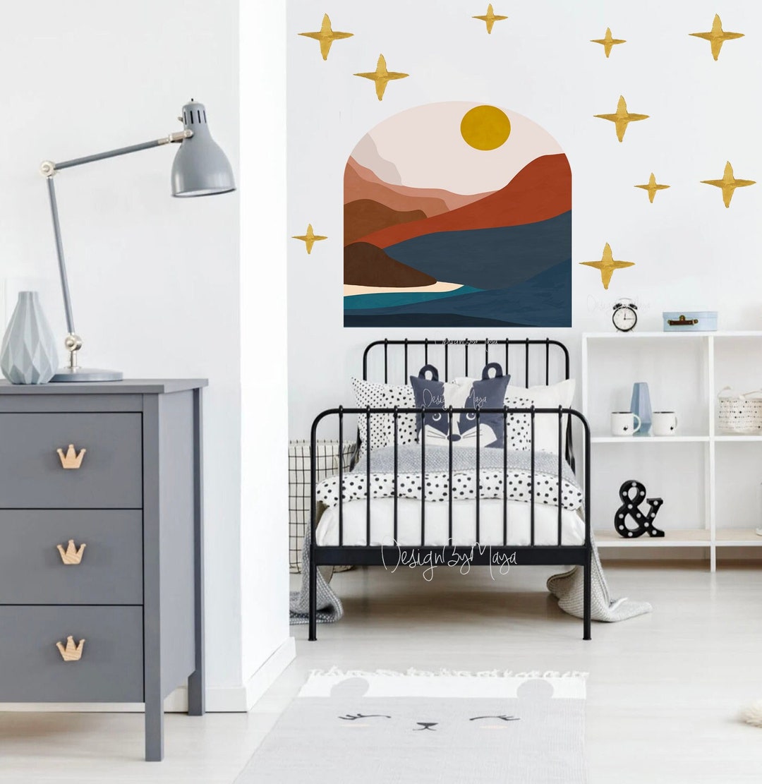 Canyon Landscape Decal, Boho Decals, Earth Tones Wall Decal, Sun and ...
