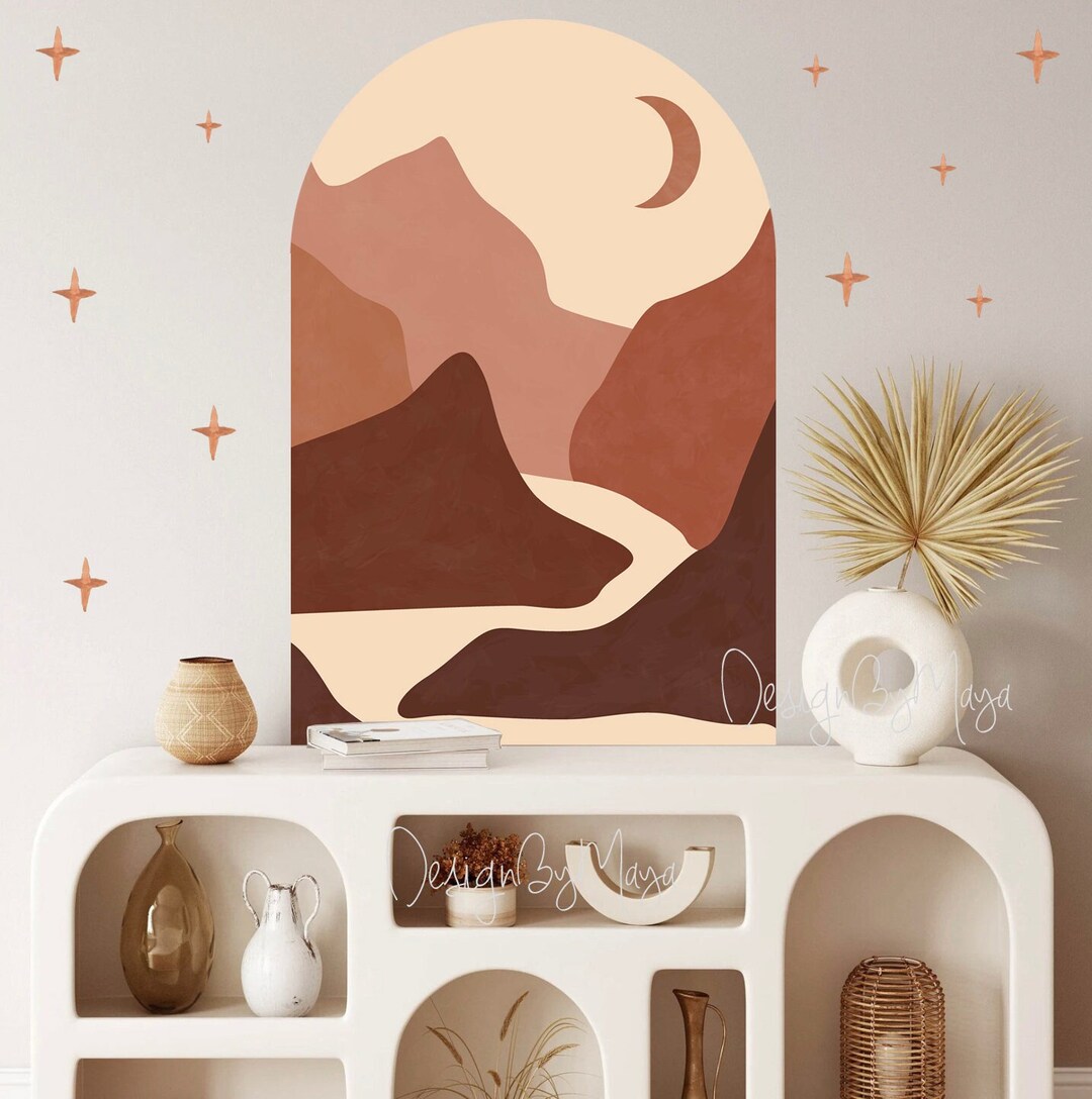 Canyon Landscape Decal, Boho Decals, Earth Tones Wall Decal, Moon and ...