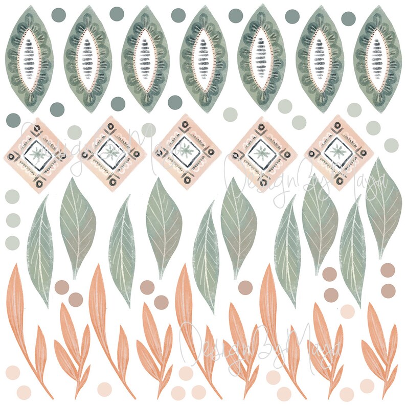 Boho Floral Decals Boho Wall Stickers Boho Floral Mural | Etsy