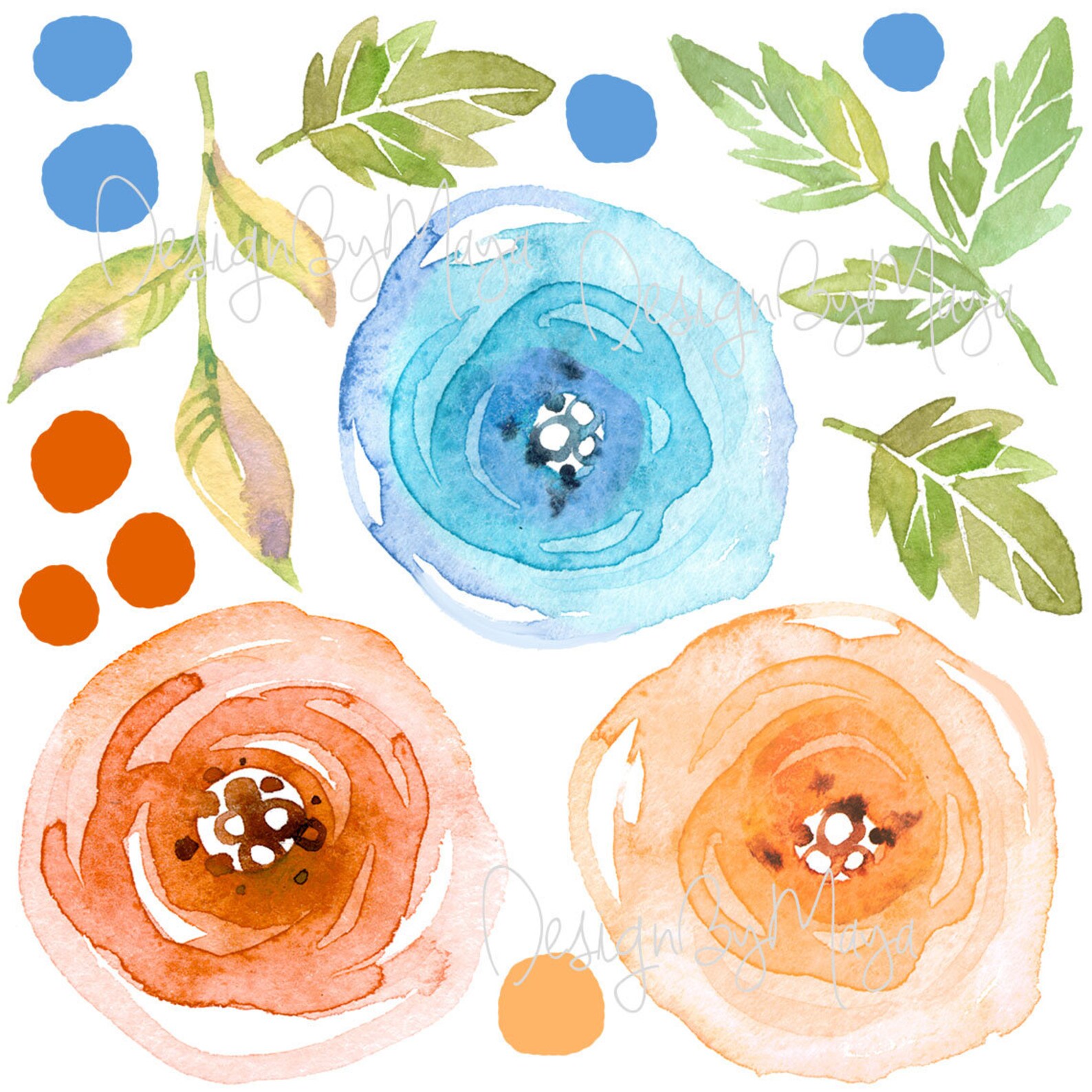 Watercolor Flowers Decals Hand Drawn Ranunculus Roses Hellebore Florals ...