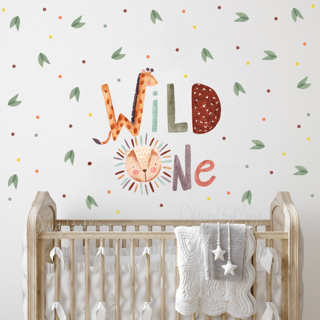 Wild One Nursery Decals, Earth Tones Wall Decal, Gray, Teal, Polka Dots ...
