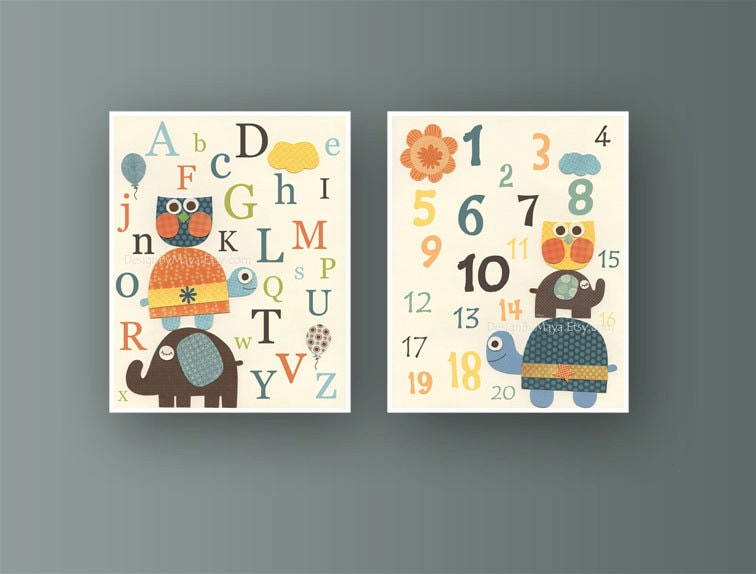 Nursery Letters and Nursery Numbers Set of Prints Nursery | Etsy
