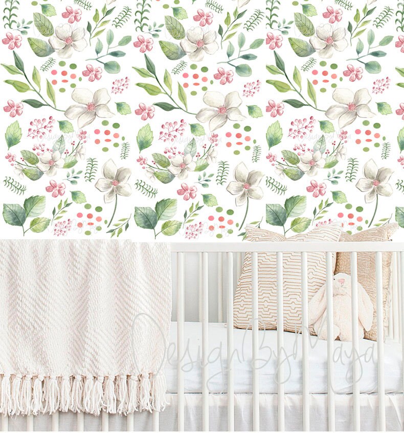 Flower wall paper Baby girl Room Watercolor Nursery wall paper | Etsy