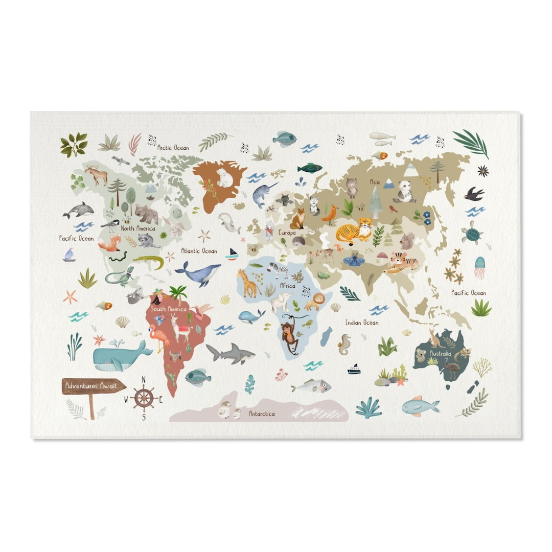 Kids Room World Map Rug, Play Rug, Play Mat, Nursery Rug, Kids Rug ...