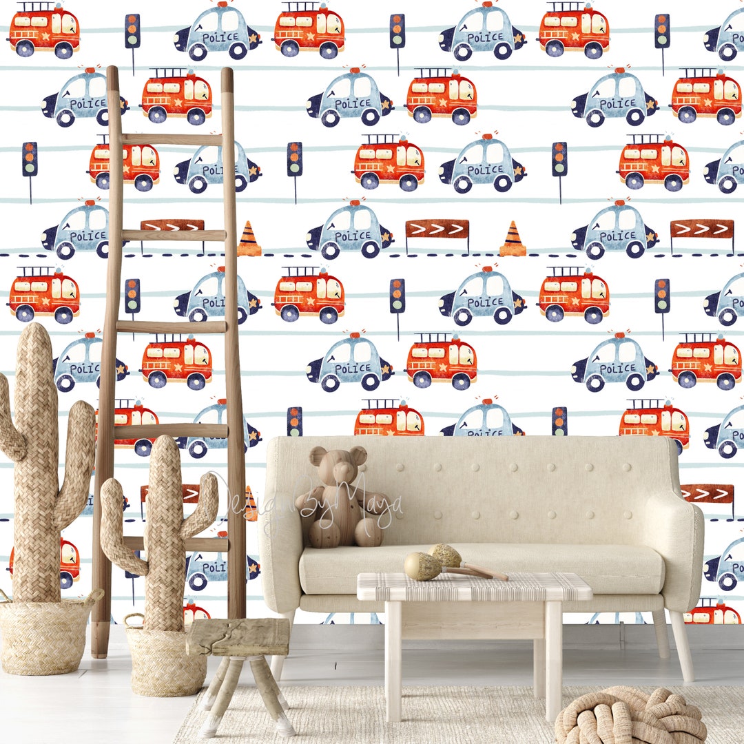 Transportation Wallpaper, Nursery Boho Style Vintage Illustration ...