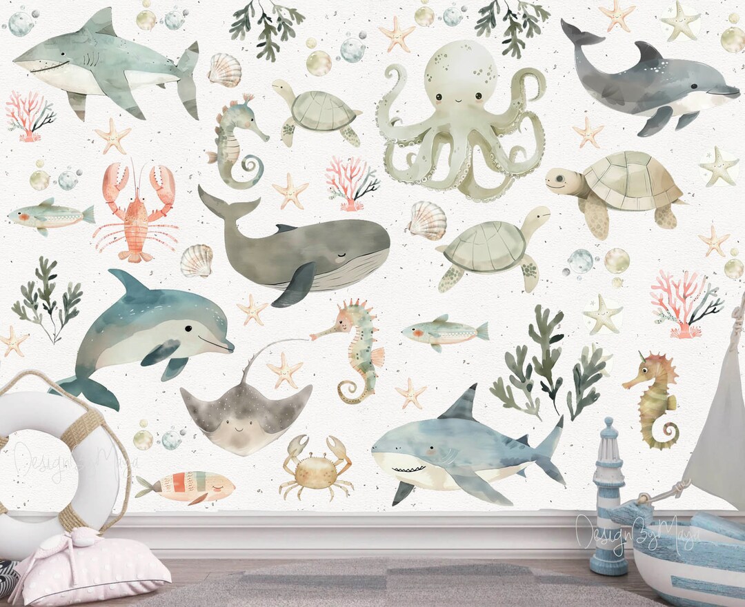 Nautical Wall Decals, Ocean Decals, Whale, Sea Life Wall Decals, Under ...