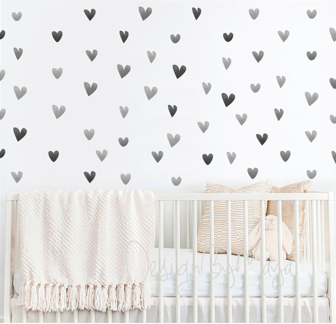 Heart Wall Decals Gray Hearts Stickers Baby Nursery Wall - Etsy