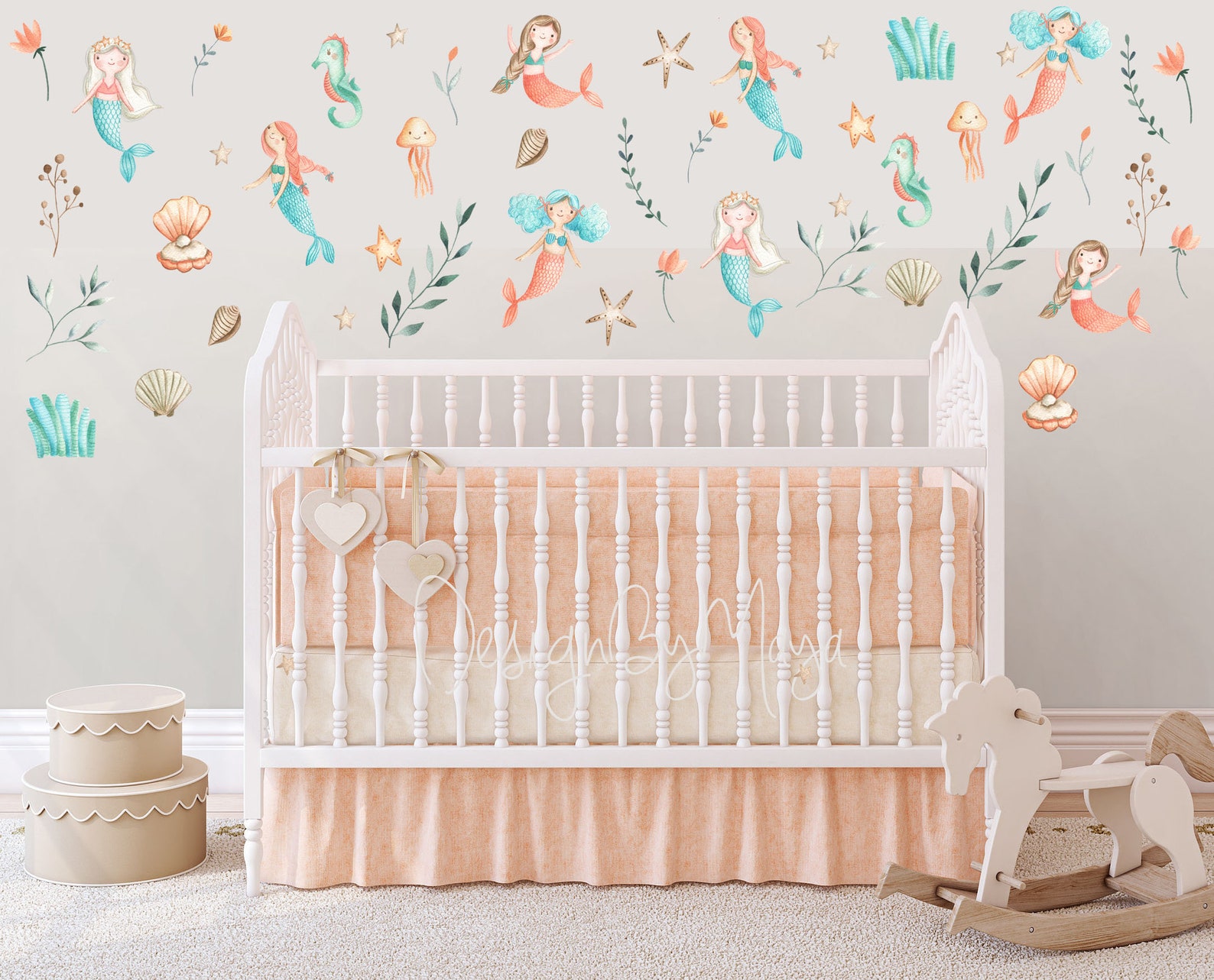 Mermaids Watercolor Mermaid Fabric Decal Ocean Life Nursery - Etsy