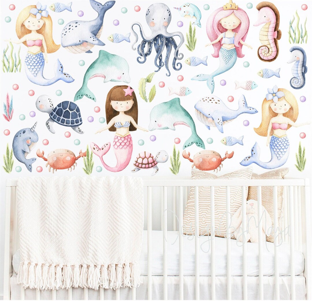 Mermaids and Sea Life Decals, Mermaid Fabric Wall Stickers, Ocean Life ...