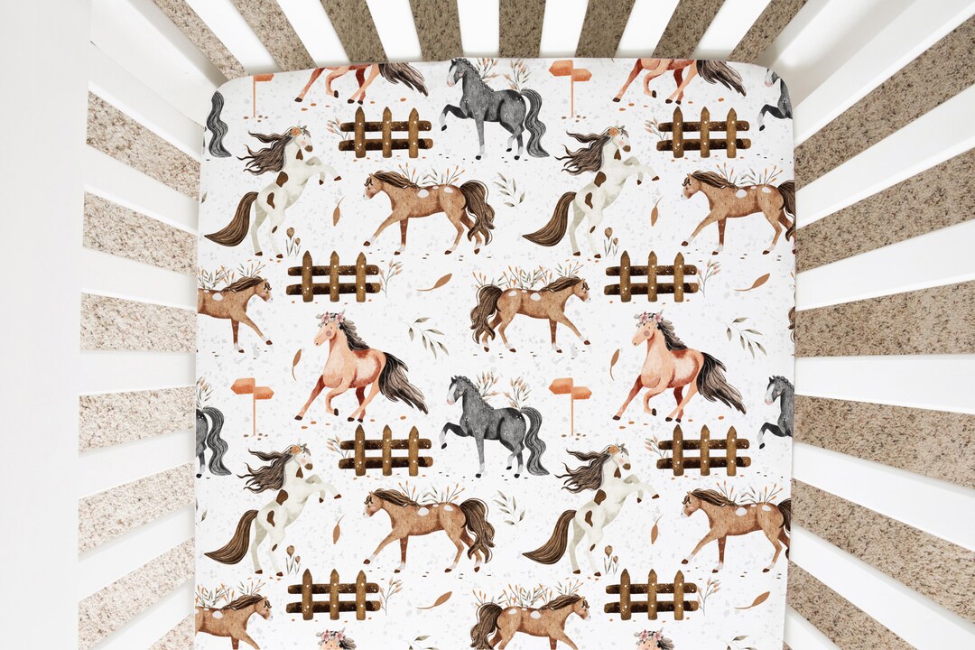 Wild Horses Fitted Crib Sheet, Crib Sheet, Waves Crib Sheet, Blue Crib ...