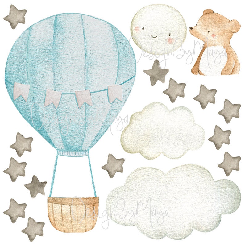 Baby Bear Hot Air Balloon Watercolor Nursery Decals Baby - Etsy