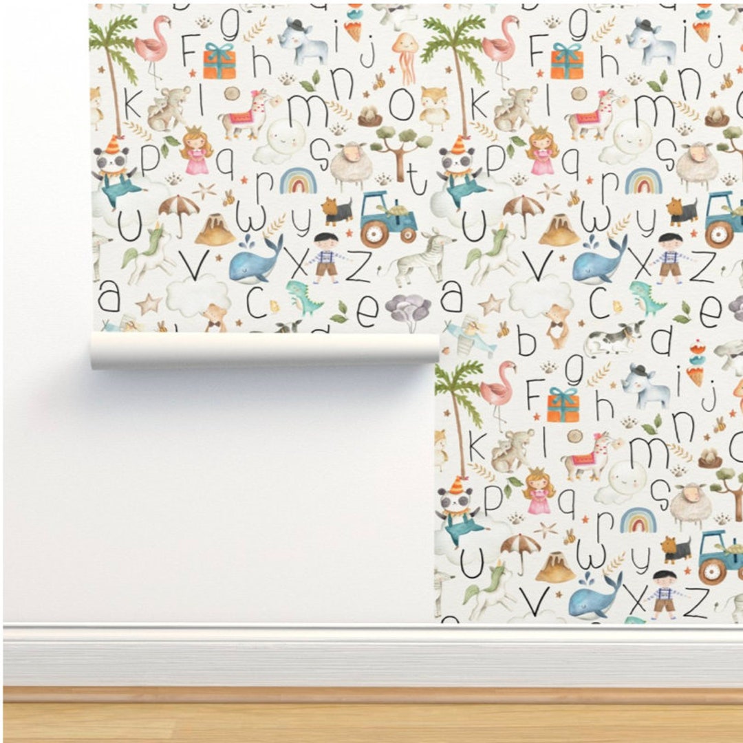 ABC Animal Watercolor Wallpaper: Gender Neutral Nursery Decor - Etsy