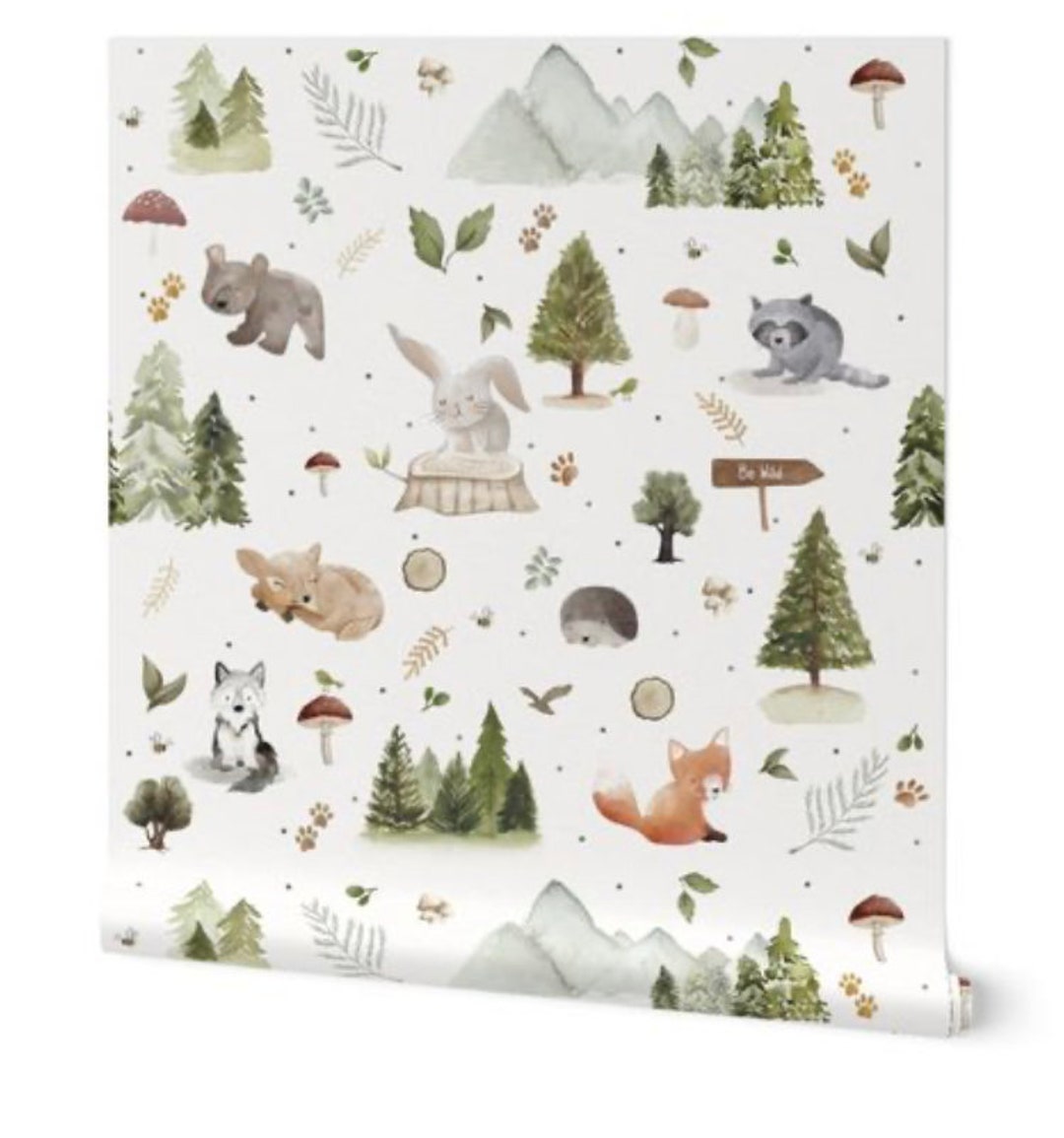 Watercolor Woodland Animal Wallpaper, Boho Nursery Decor, Peel & Stick ...