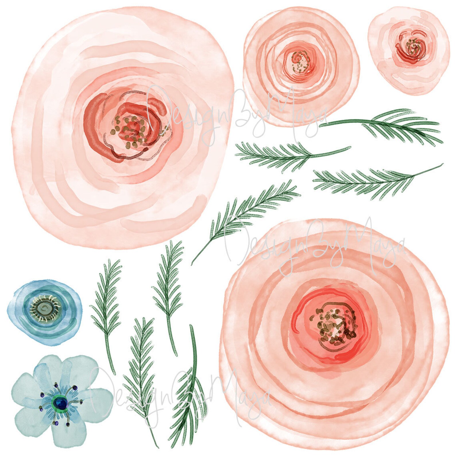 Heart Flowers Decals Hand Painted Ranunculus Rose Hellebore | Etsy